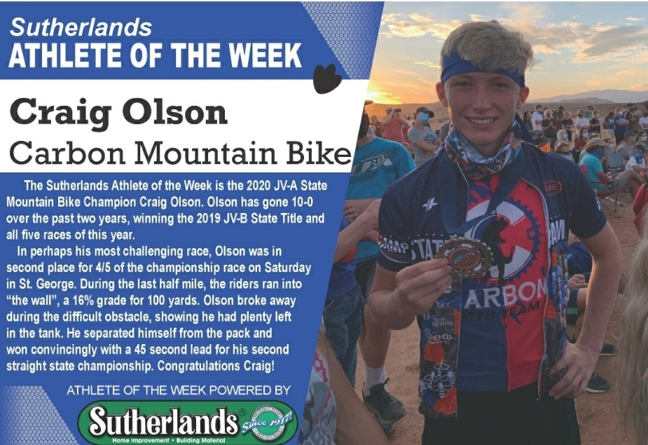 CRAIG OLSON NAMED SUTHERLANDS ATHLETE OF THE WEEK | Carbon High School