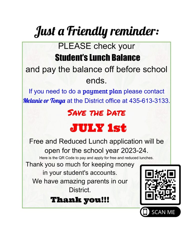 Friendly Reminder for Lunch Balances and other info | Sally Mauro ...
